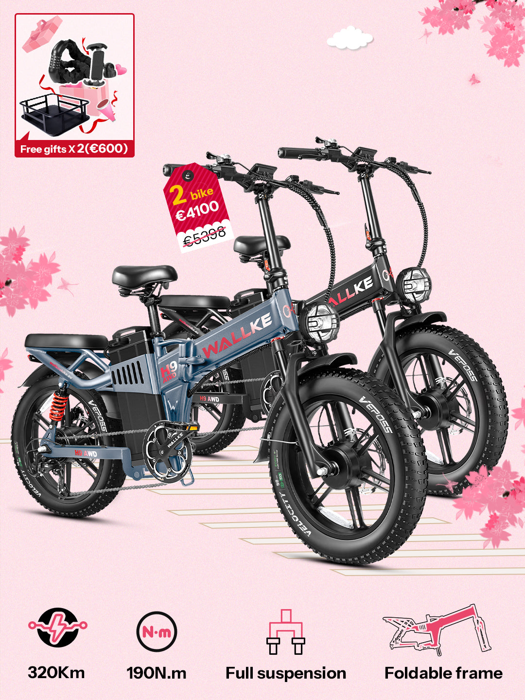 Wallke H9 AWD: 2880Wh Folding E-Bike with Dual Motors – Wallke Ebike